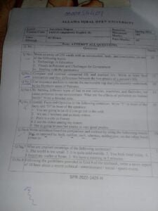 AIOU 1424 Code English Past Papers Last 5 Years - Aiou Ba Past Papers